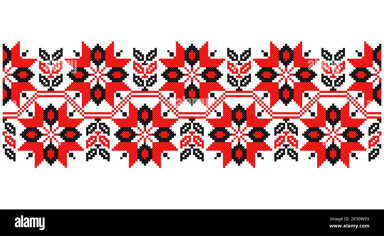 Embroidered good like old handmade cross-stitch ethnic Ukraine pattern ...