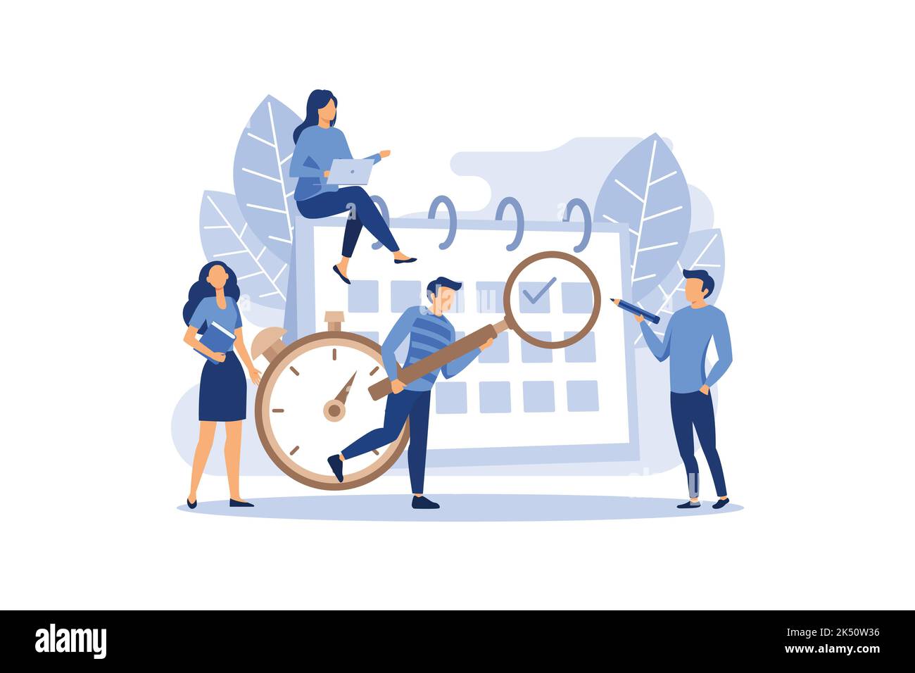 little people characters make an online schedule in the tablet. design ...