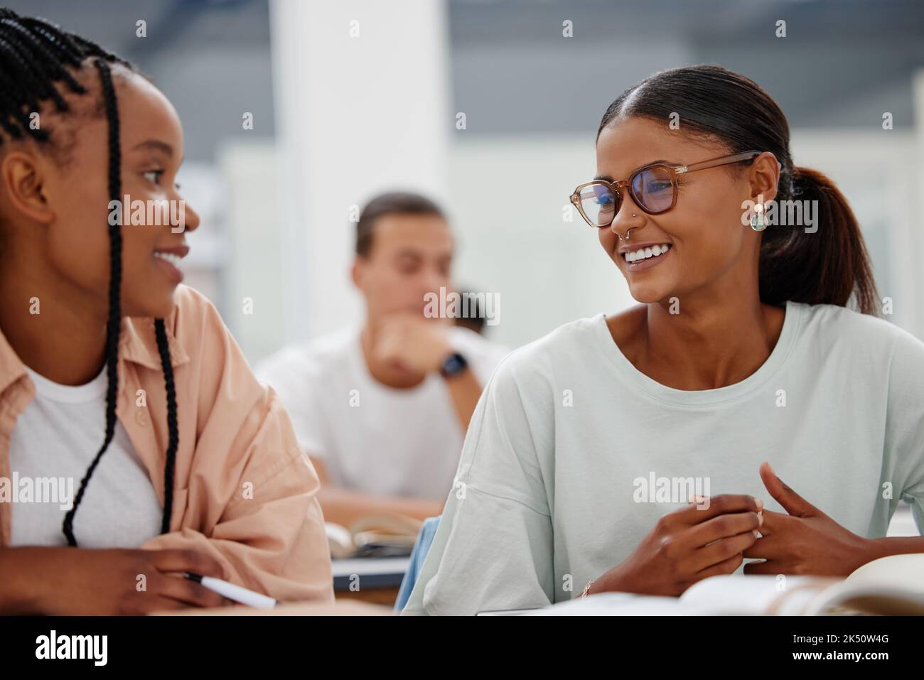 University girl students in classroom teamwork in education, learning ...