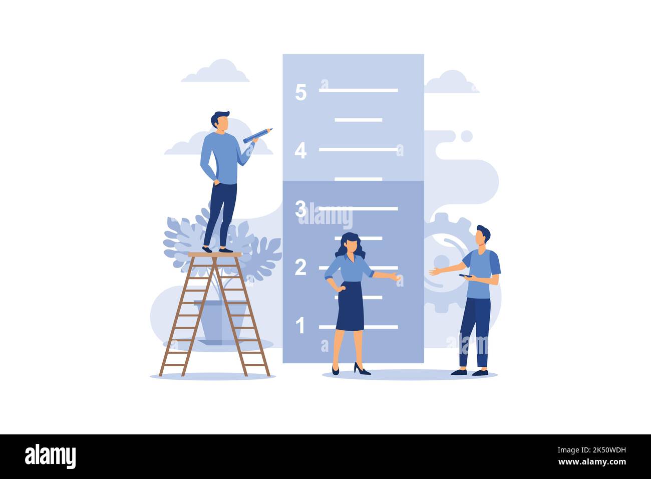 Business concept vector illustration, small people measure how many ...