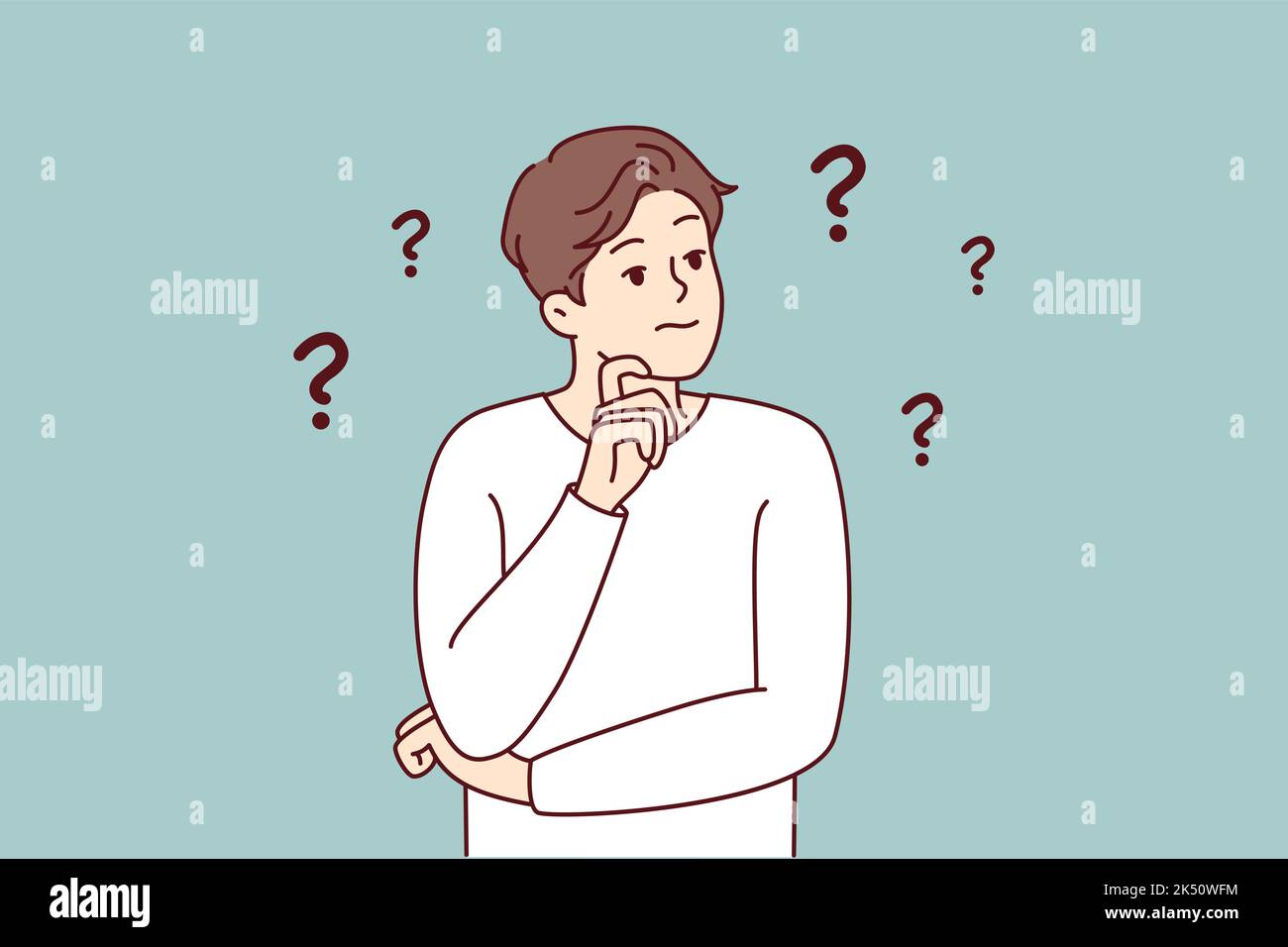 Frustrated young man thinking of problem solution having dilemma ...