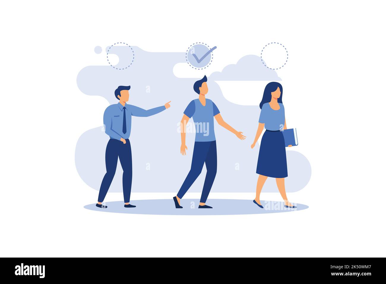 employees with a plan in the form of a check mark above their head ...