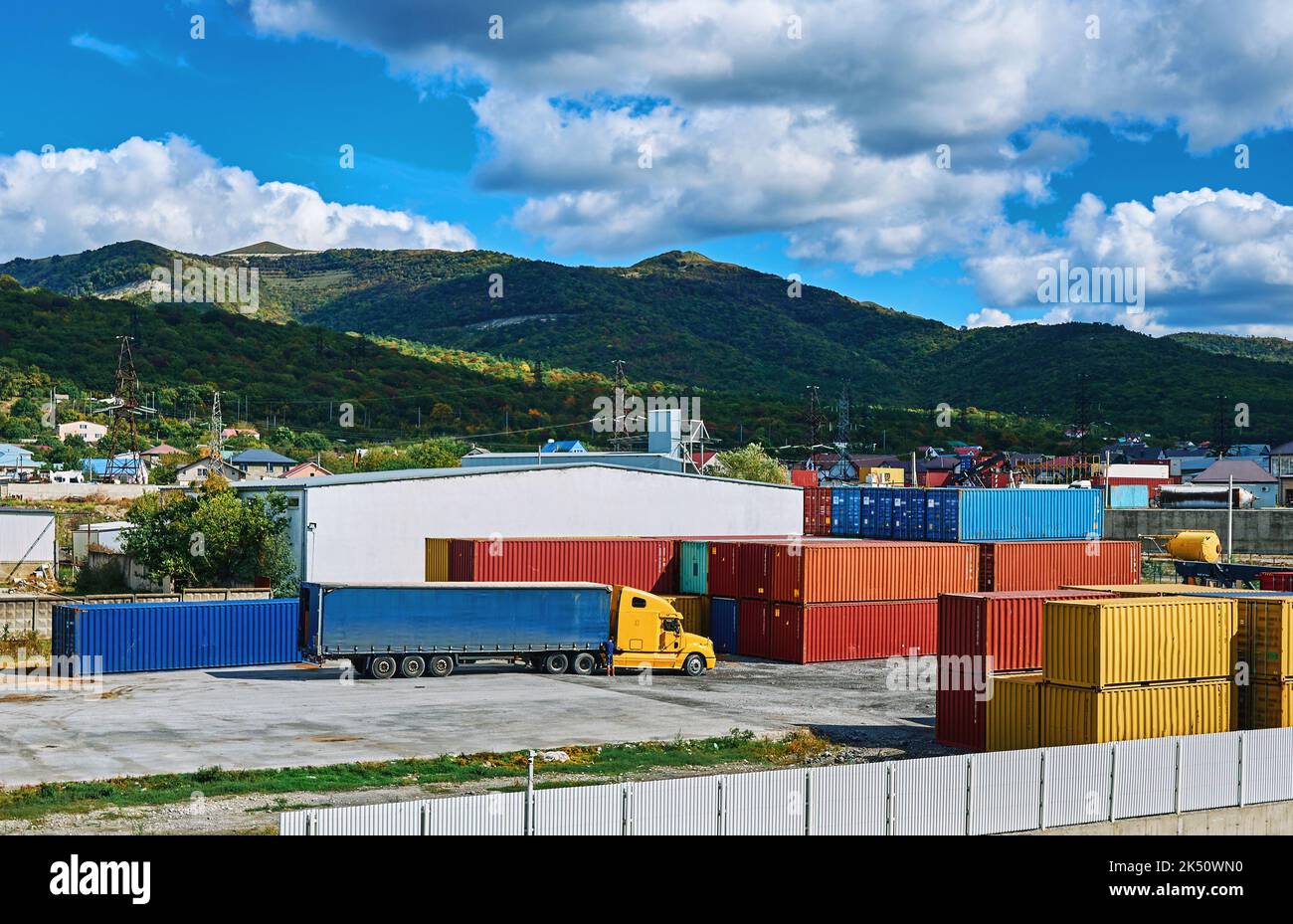 large outdoor container storage warehouse Stock Photo - Alamy