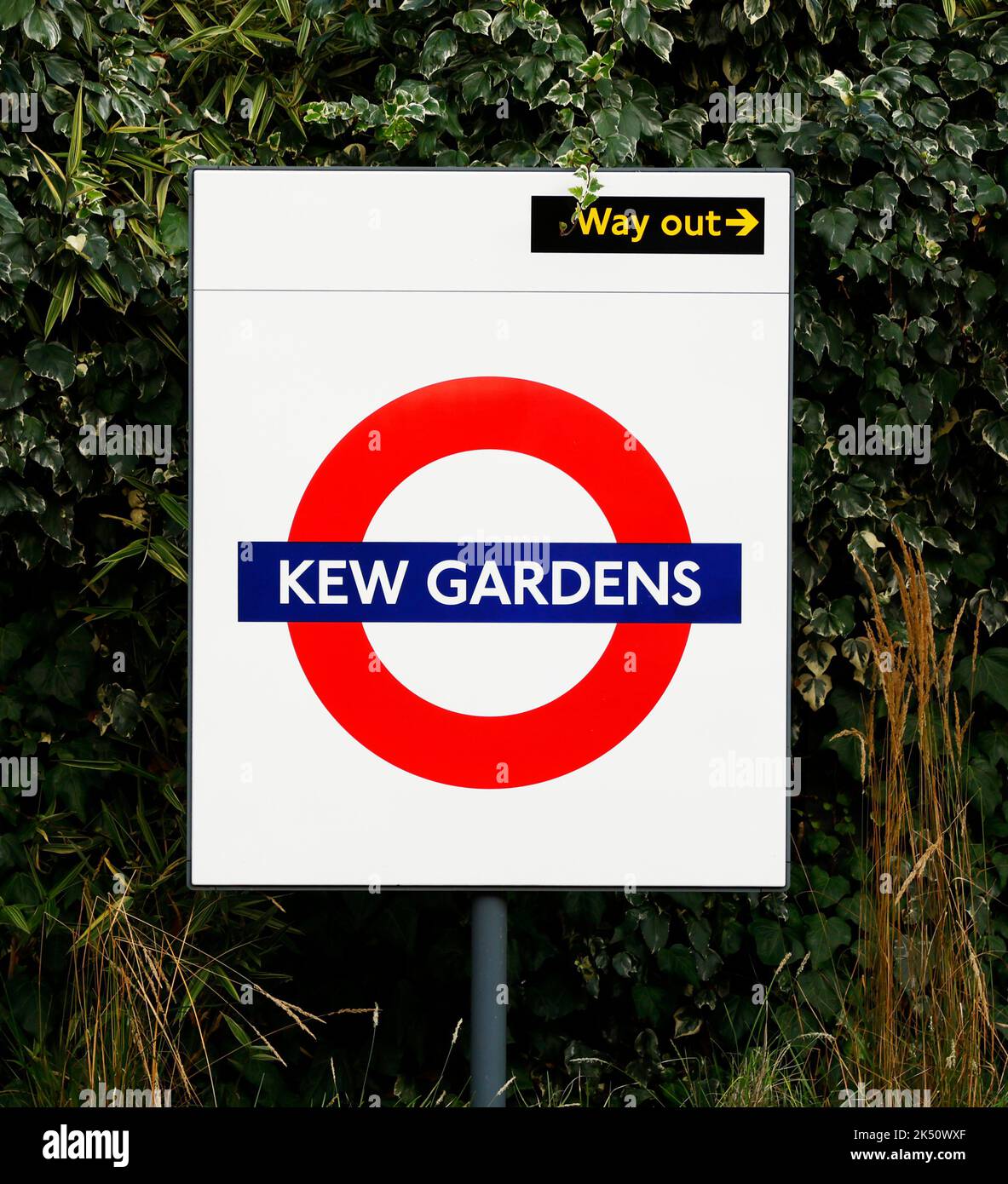 Close up of the underground sign station Kew Gardens in London, UK ...