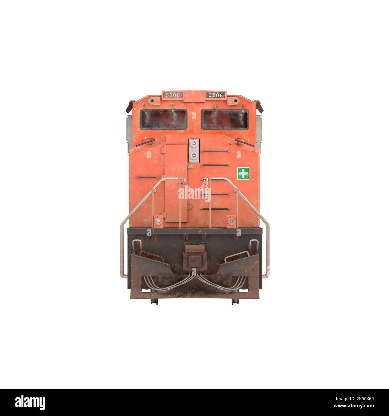 A red 3d rendered scale model of a train against a white background ...