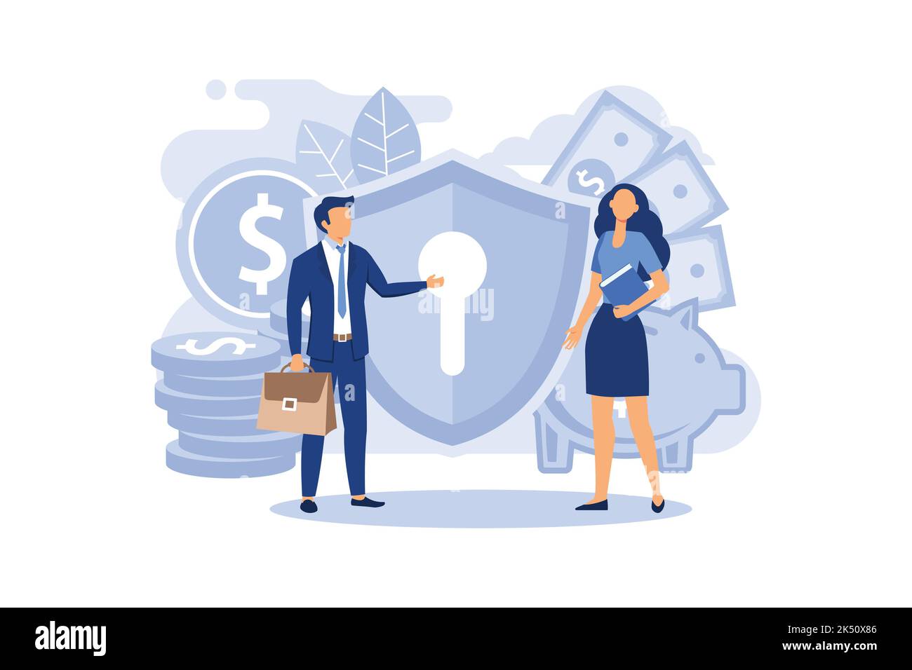 concept of money protection, financial saving insurance, safe business economy flat vector ...