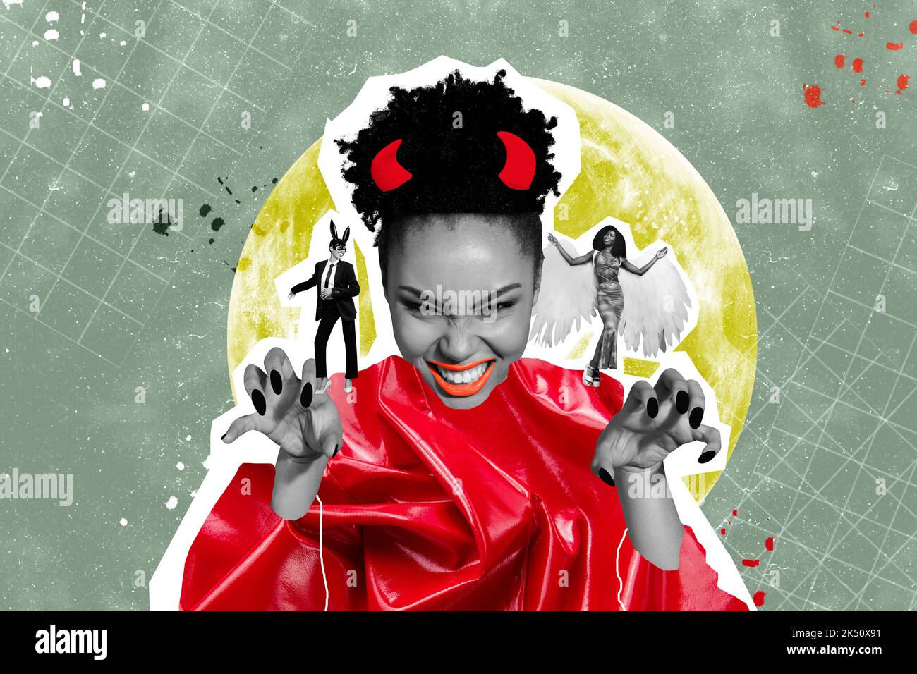 Creative collage illustration of terrifying vampire girl black white ...