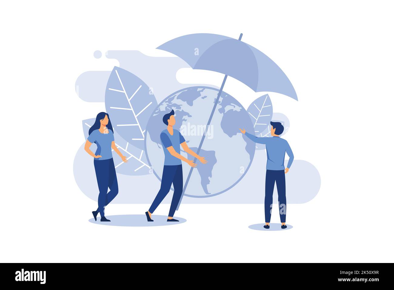 people protect the planet, covering it with an umbrella flat modern ...
