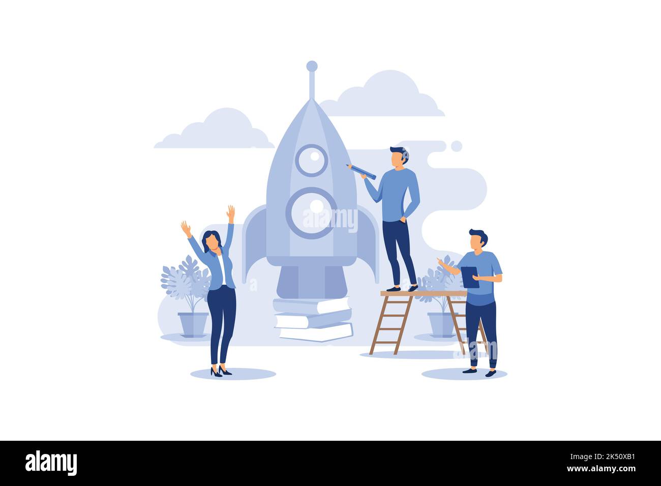 people are building a spaceship rocket. cohesive teamwork in the ...