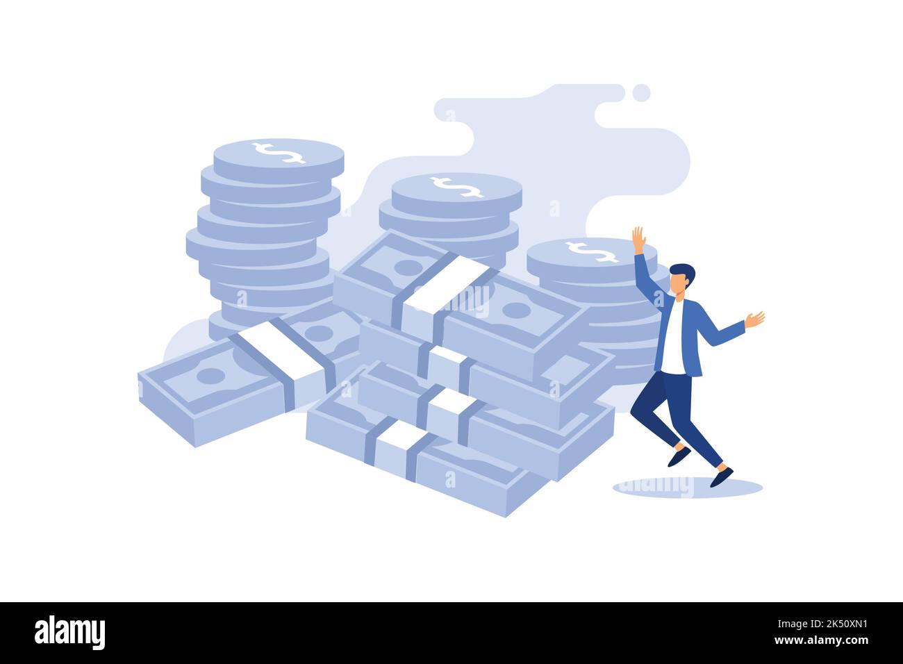 Happy successful businessman with lots of money flat vector ...