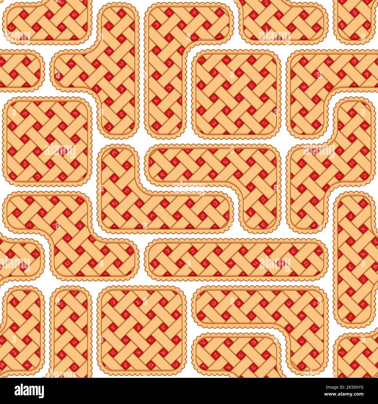 Seamless pattern with puzzles of red berry pie. Colored vector ...