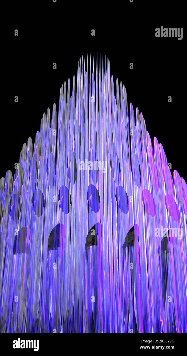 3D rendering of stack of glass structures with violet environment light ...