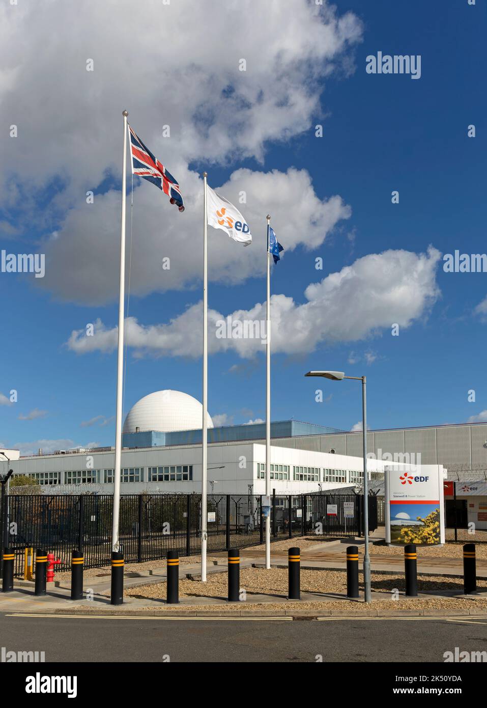 White dome PWR Pressurised Water Reactor EDF sign, nuclear power ...