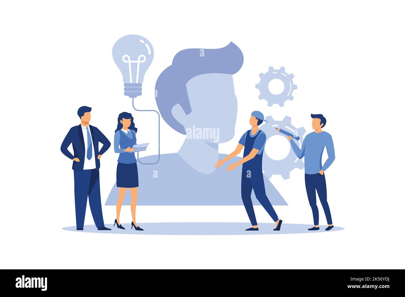 little people are launching a mechanism to achieve ideas, a light bulb ...