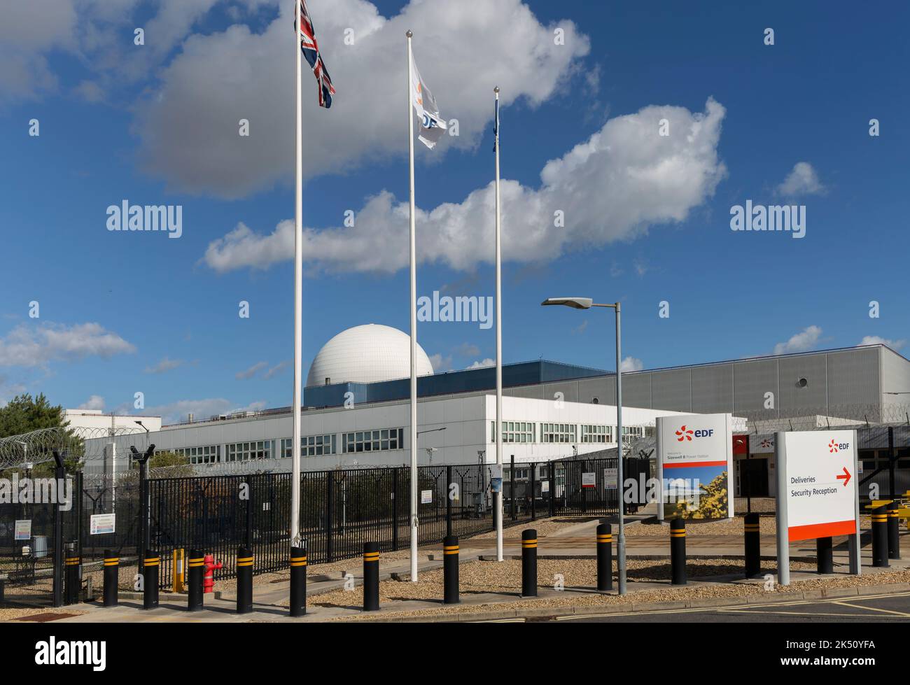 White dome PWR Pressurised Water Reactor EDF sign, nuclear power ...