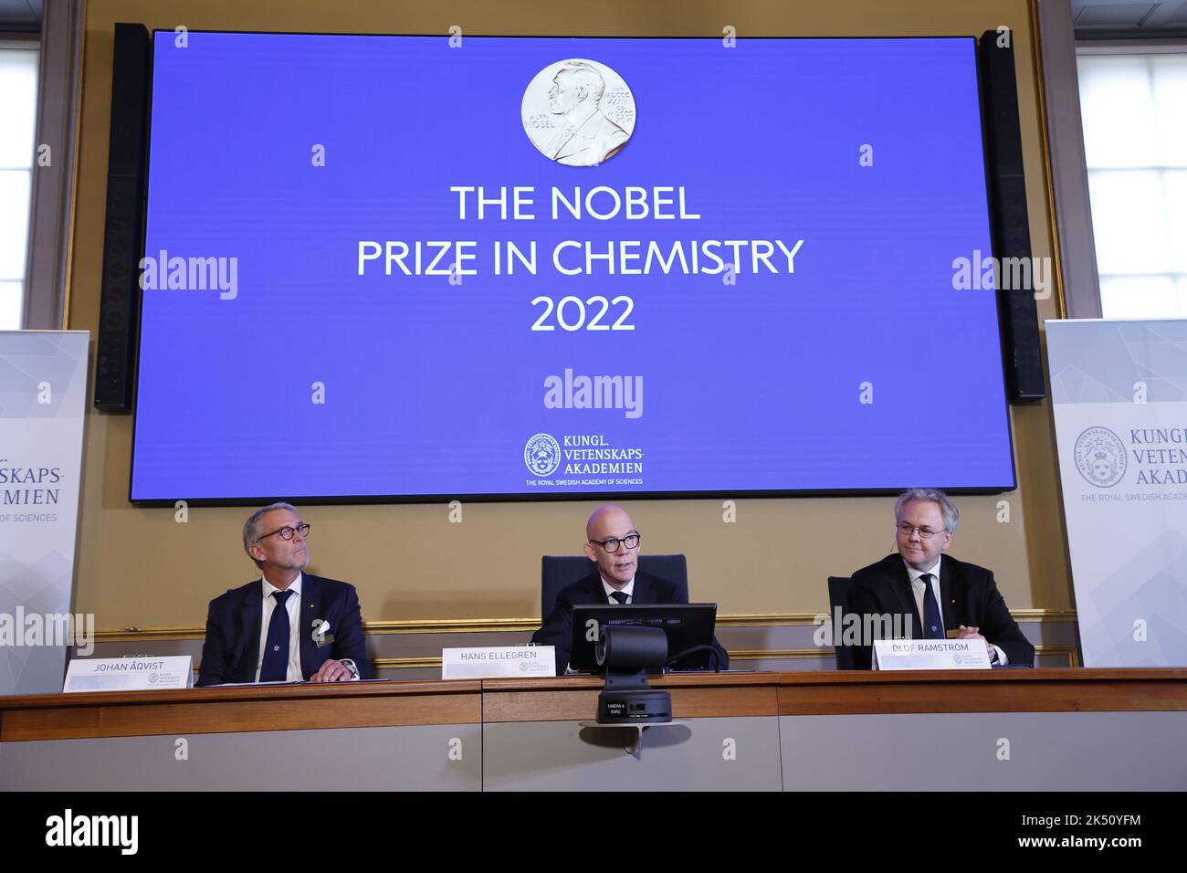 Stockholm, Sverige. 05th Oct, 2022. Jonas Aqvist, Chairman of the Nobel Committee for Chemistry ...