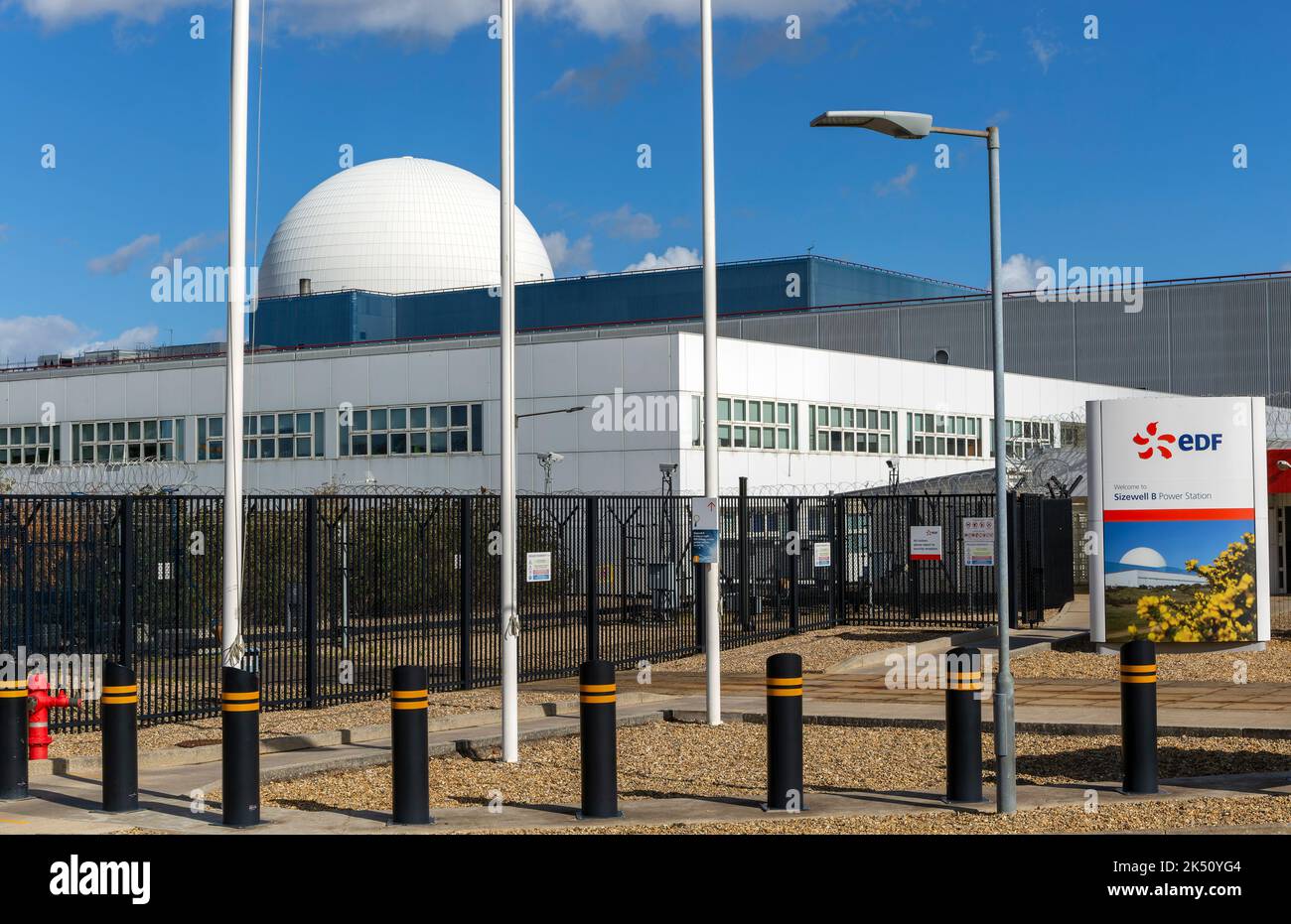 White dome PWR Pressurised Water Reactor EDF sign, nuclear power ...