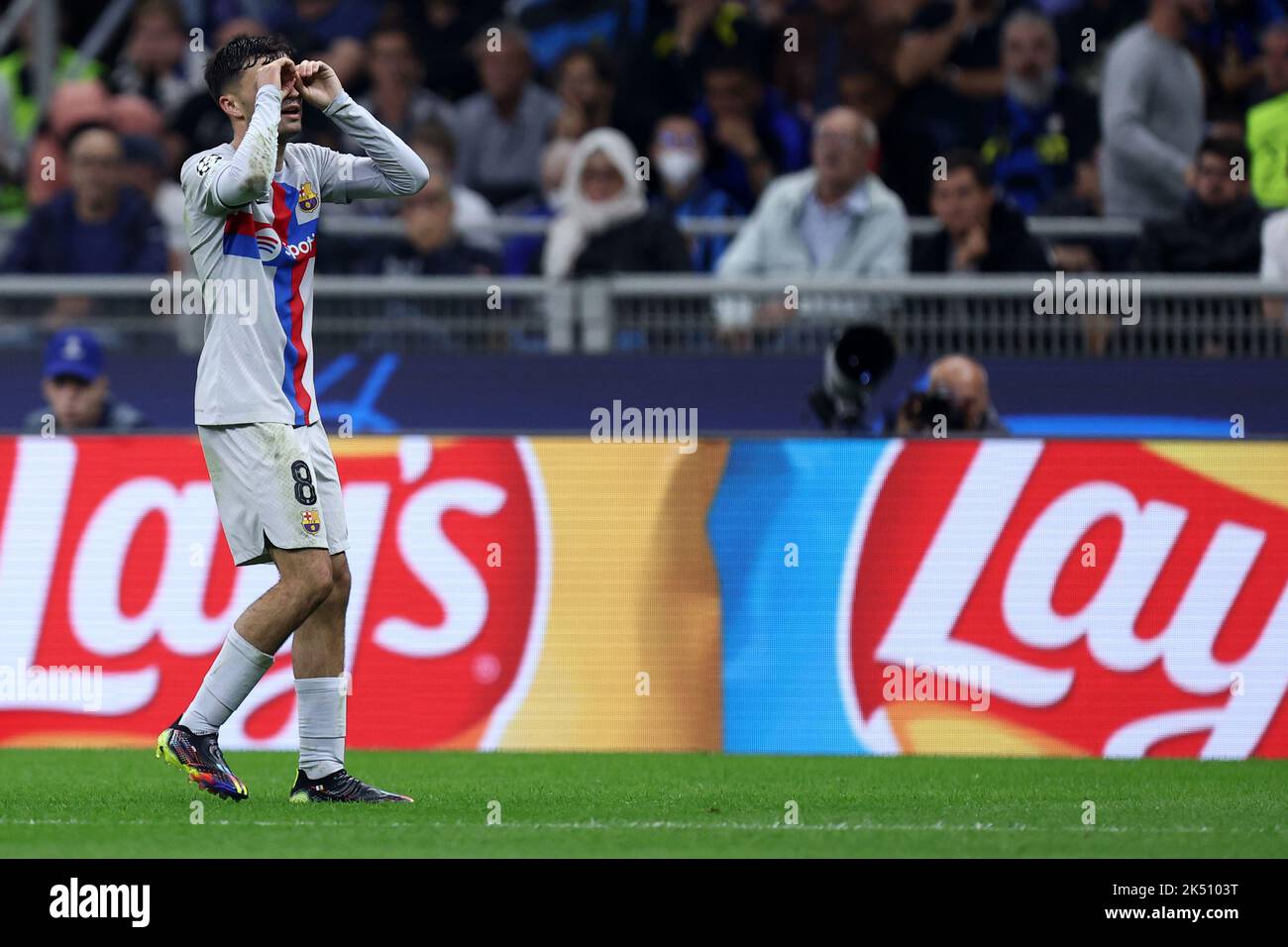 Milano, Italy. 04th Oct, 2022. Pedri Gonzalez of Fc Barcelona gestures ...
