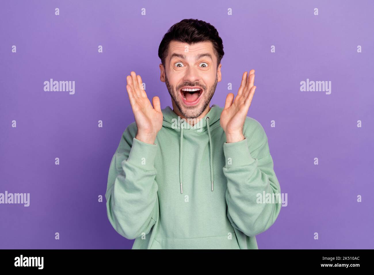 Photo of young positive crazy reaction open mouth student clap hands ...