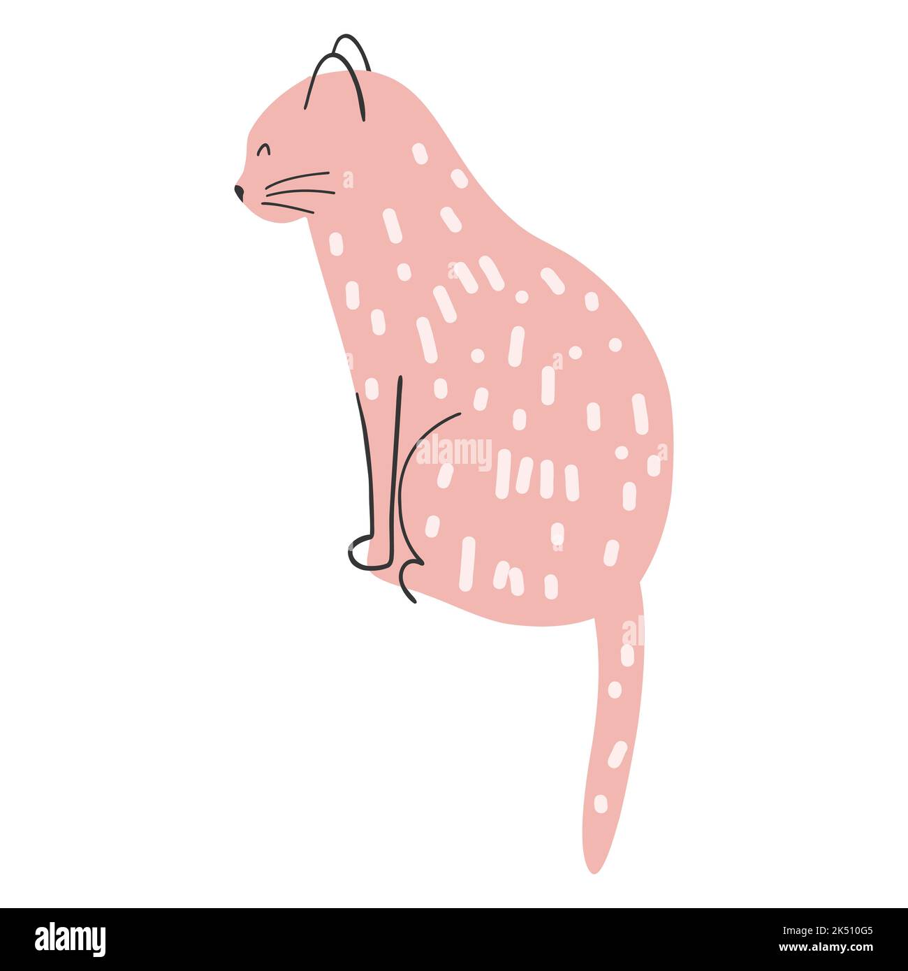 Hand drawn cute pink cat. Vector illustration of kitten, funny animal ...