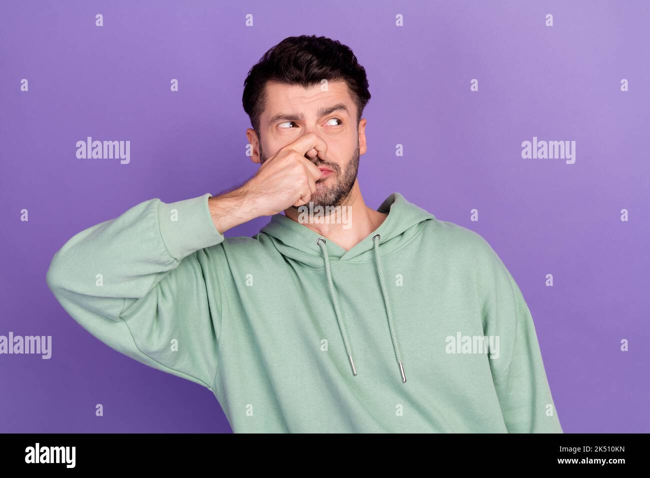 Portrait photo of young funny unhappy student man wear khaki sweater ...