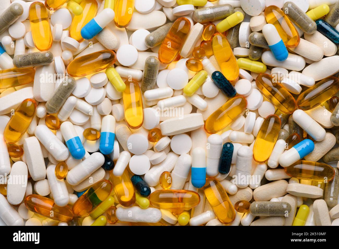 Different medication and supplements pills and capsules assortment ...