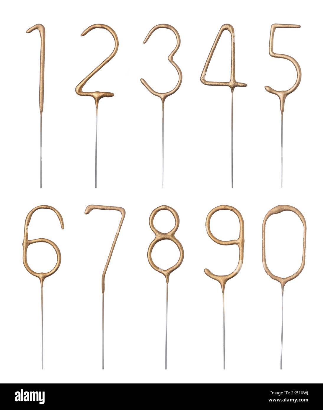 Golden sparklers in numbers digits shape isolated on white background ...