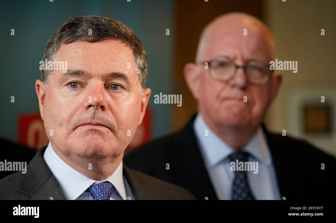 Minister for Finance Paschal Donohoe and TD Charlie Flanagan speaking ...