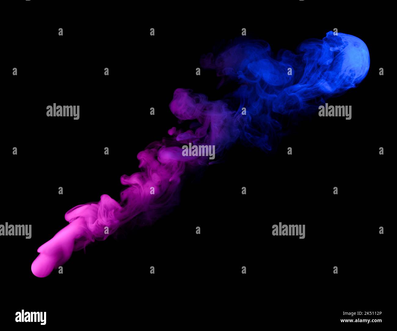 Swirling neon colored smoke puff cloud isolated on black background ...