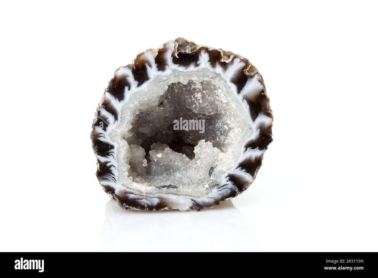 Hyaline Quartz with Agate Geode Isolated on White Background. A Cross ...