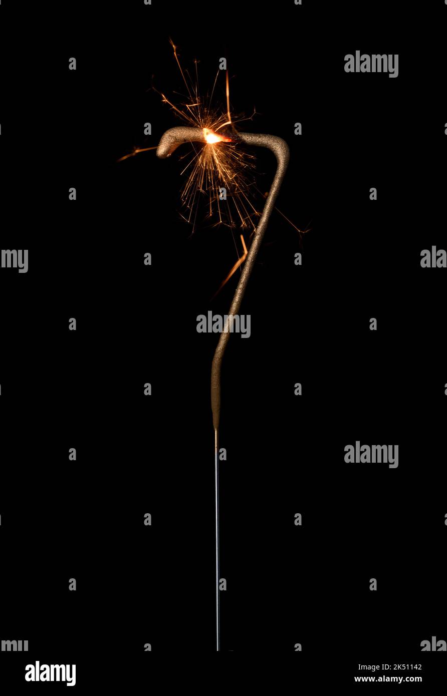 Burning golden sparkler in shape of number seven, digit 7, isolated on ...