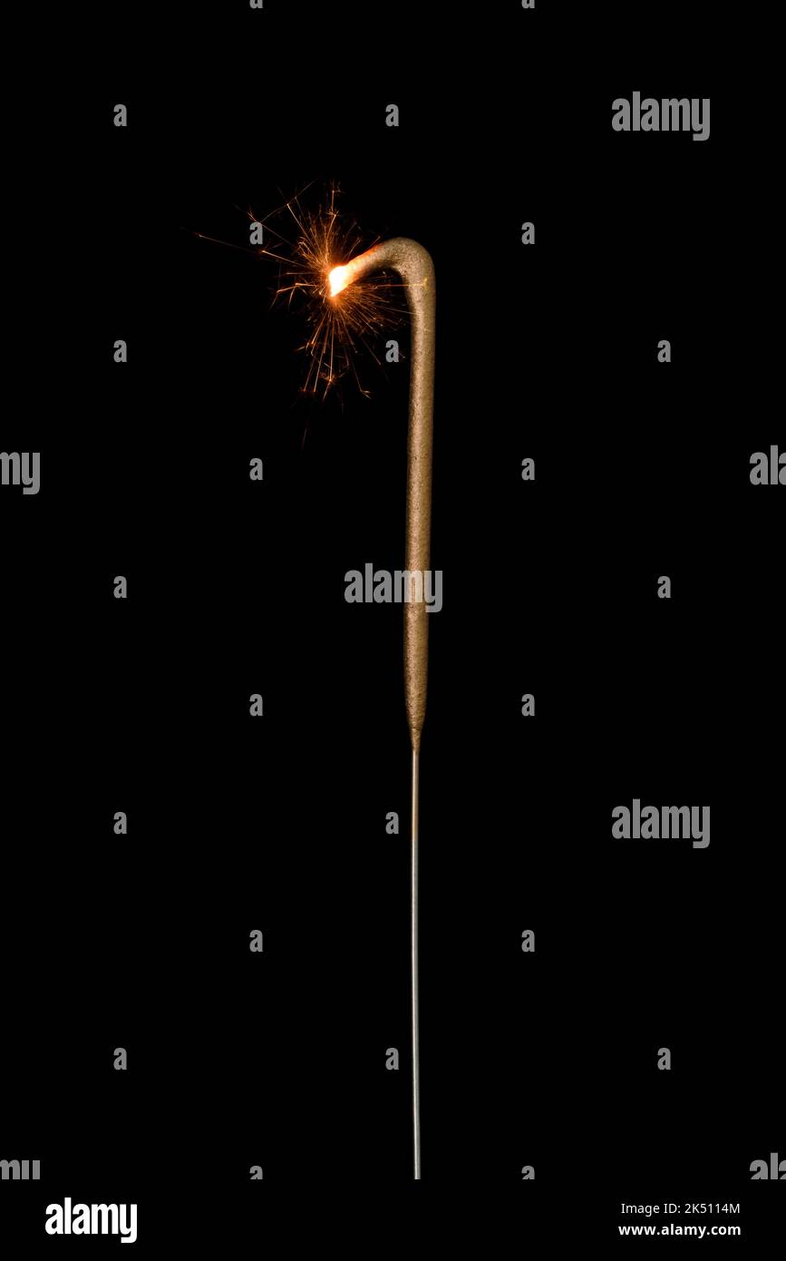 Burning golden sparkler in shape of number one, digit 1, isolated on ...