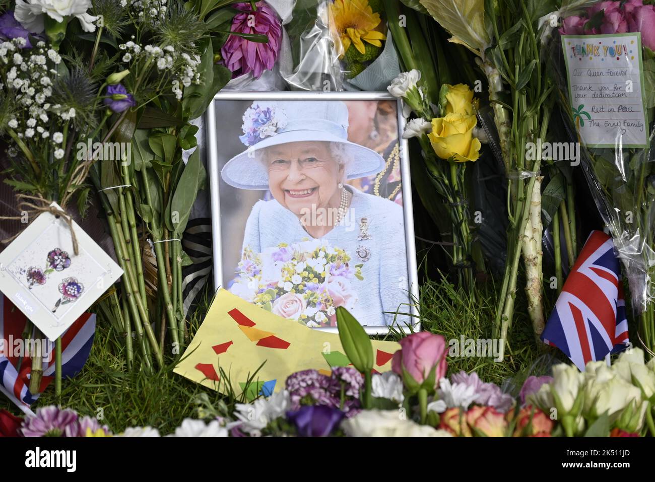 Floral tributes laid by members of the public following the death of ...