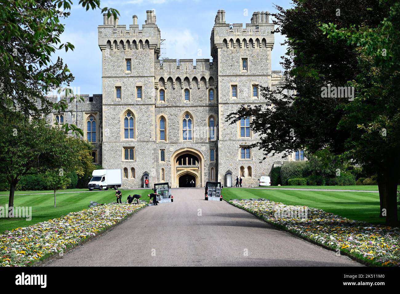 Floral tributes laid on the Long Walk near the entrance of Windsor ...