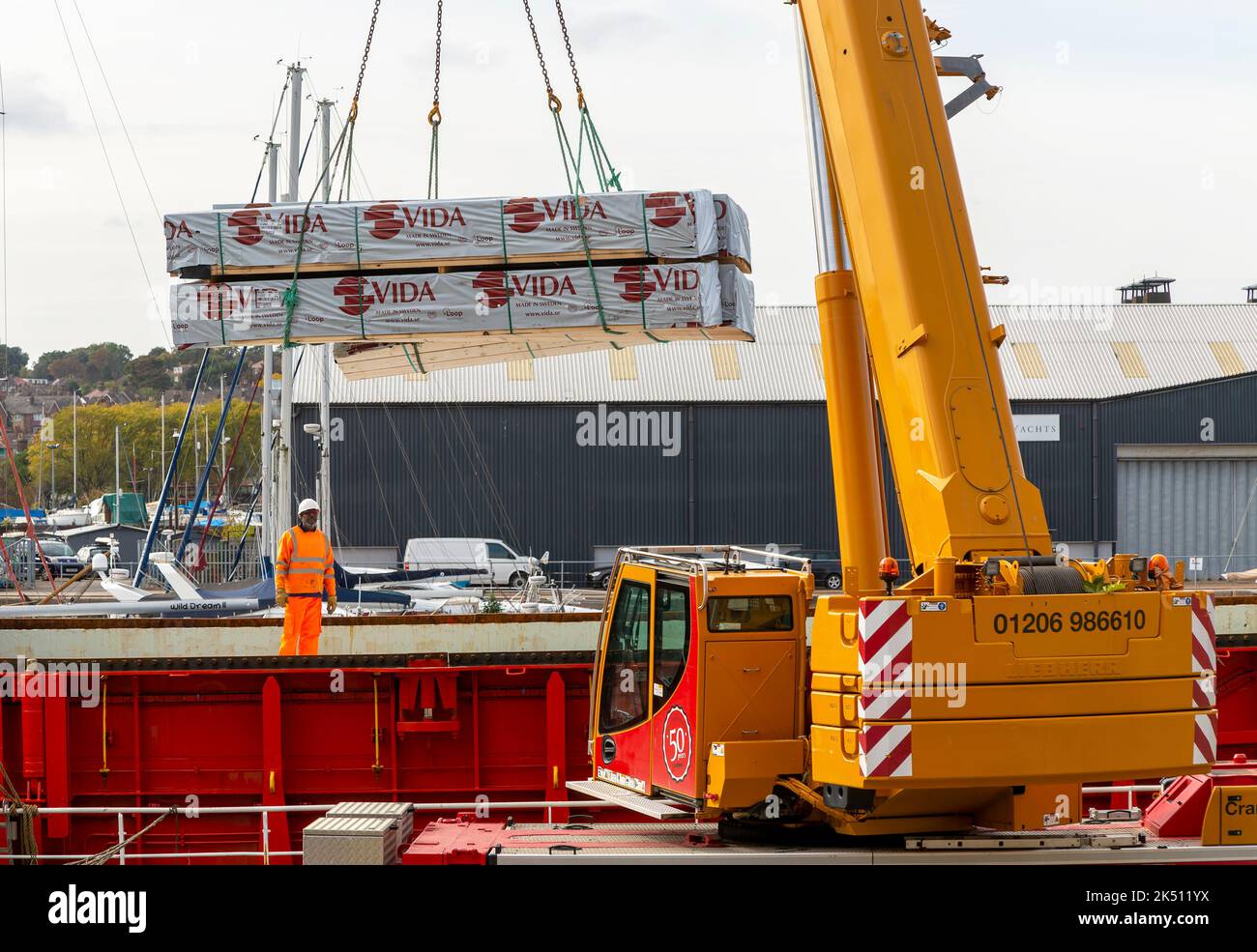 Vida timber cargo unloaded from Anglo Norden ship Suntis, Wet Dock ...