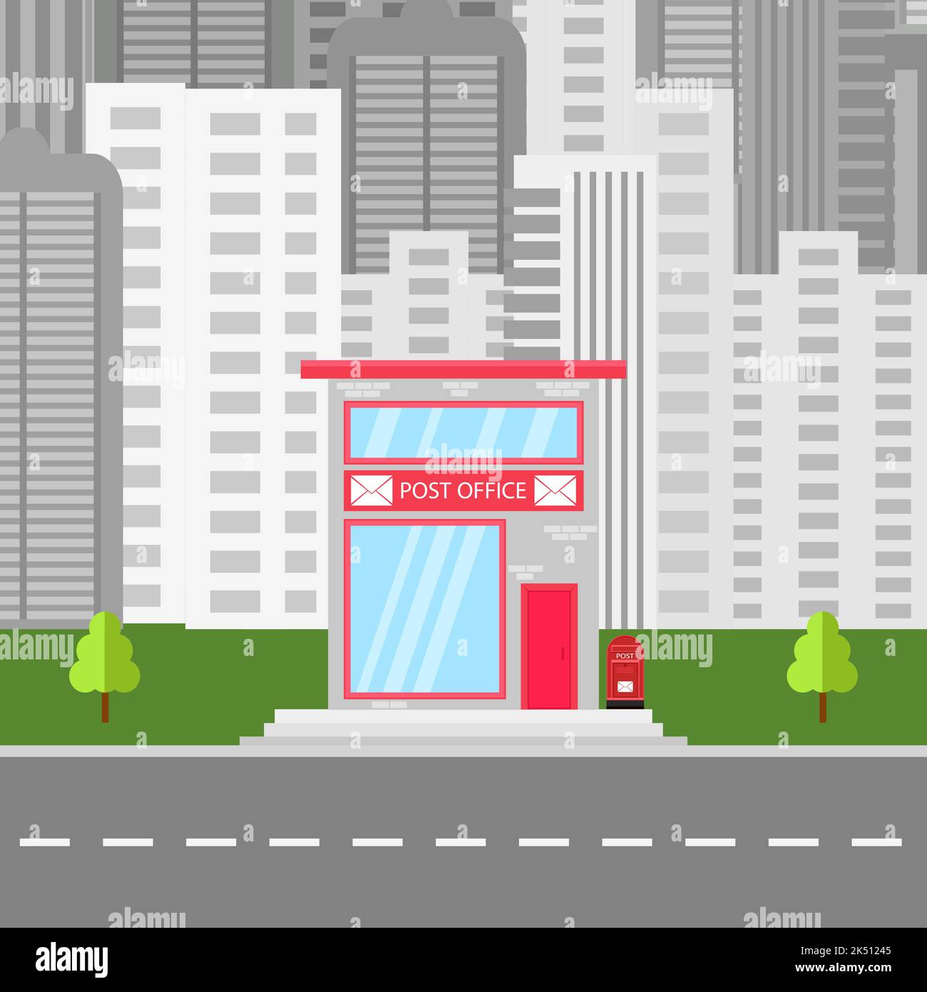 Post Office Icon and Mail Box on Modern Building Background Stock ...