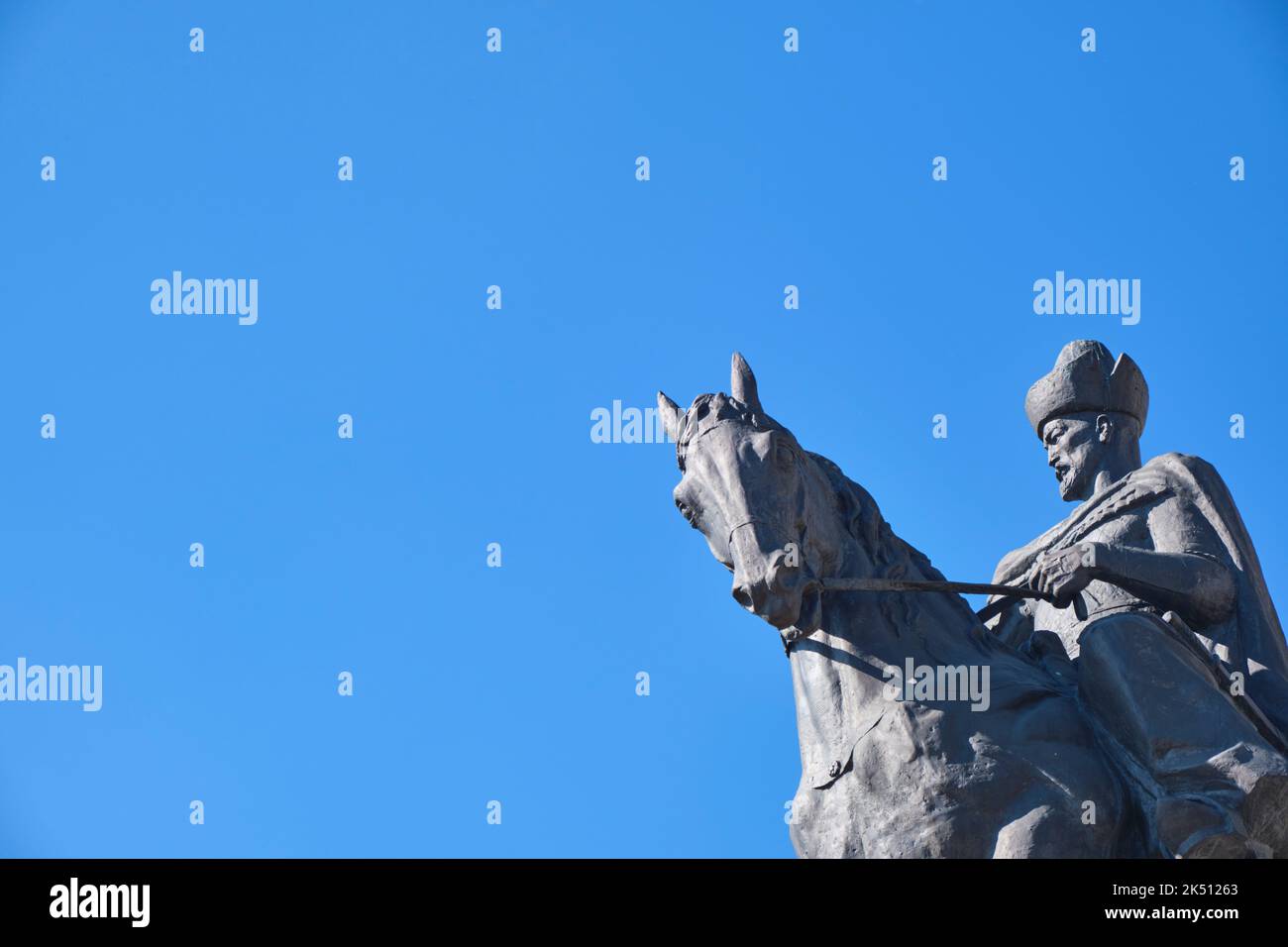 A bronze statue of Kenesary Khan on a horse. He was the last Kazak Khan ...