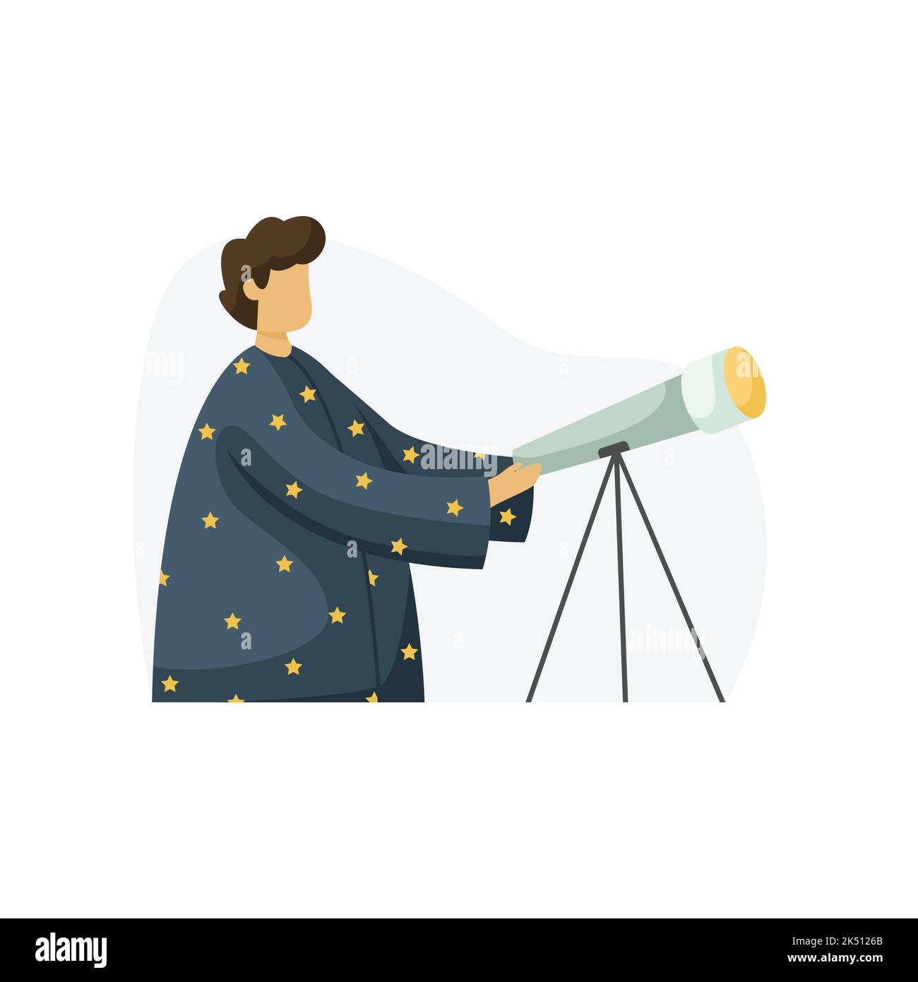 Vector illustration of an astronomer in a mantle with a telescope ...