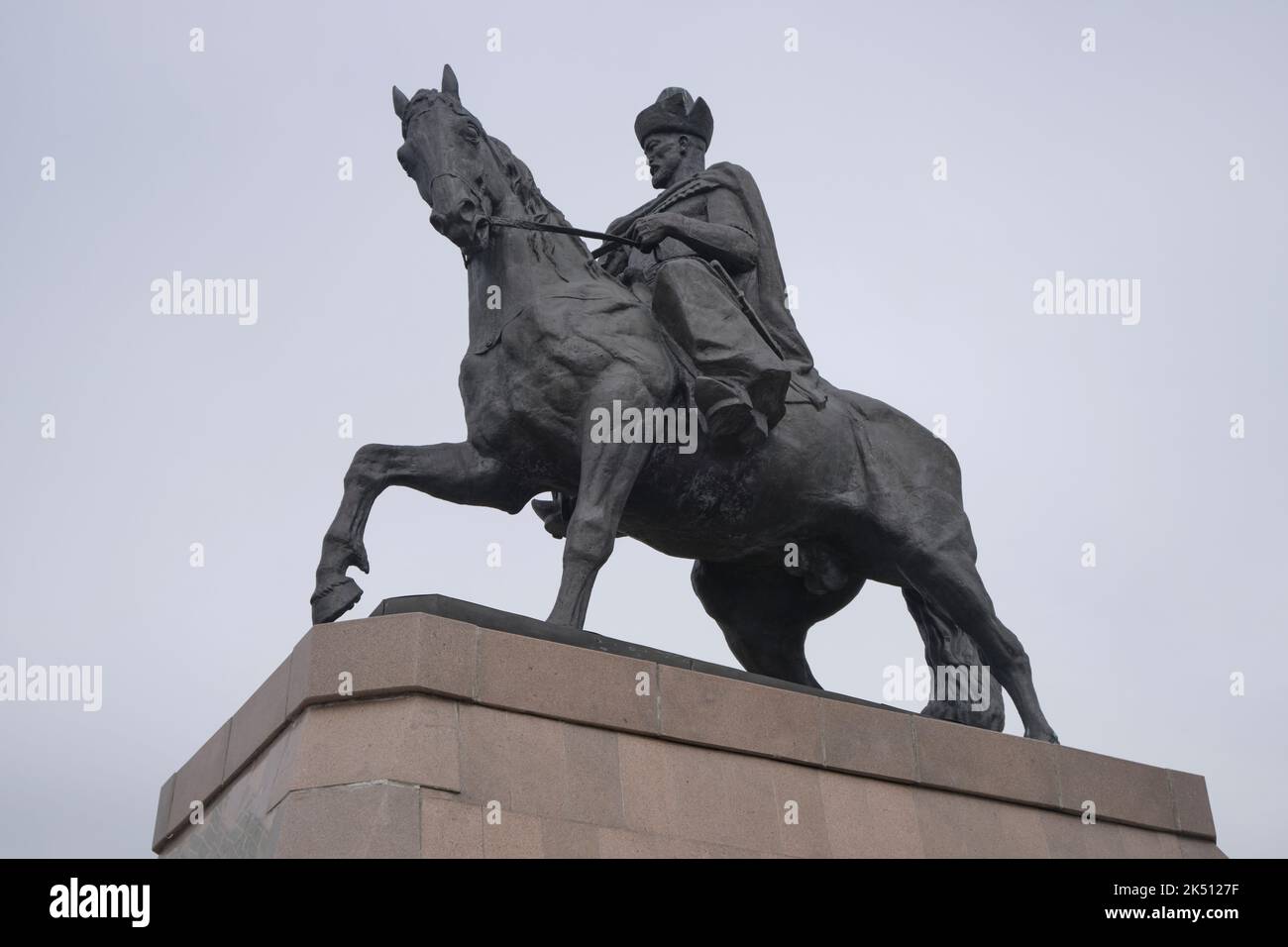 A bronze statue of Kenesary Khan on a horse. He was the last Kazak Khan ...