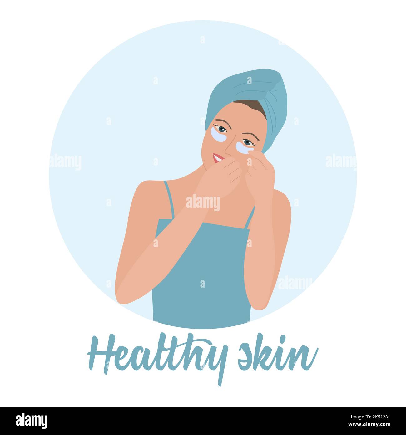 Vector illustration Beauty procedures at home. Woman with eye pads ...