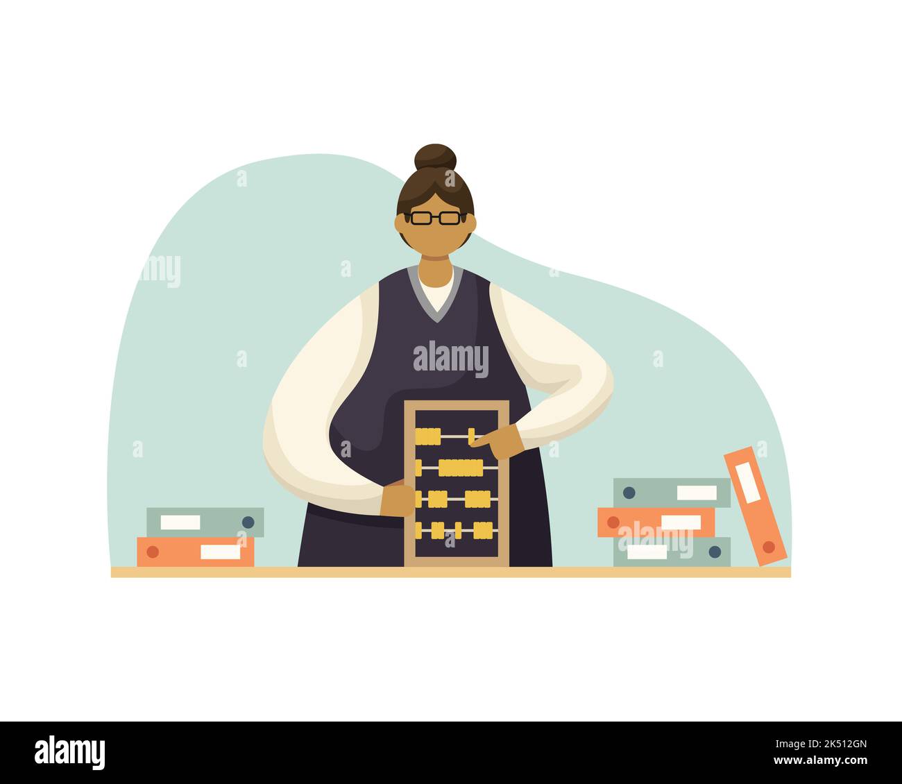 Vector illustration of an accountant with invoices and folders with ...