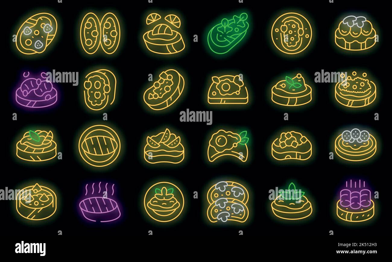 Bruschetta icons set outline vector. Food cheese. Dish italian vector ...