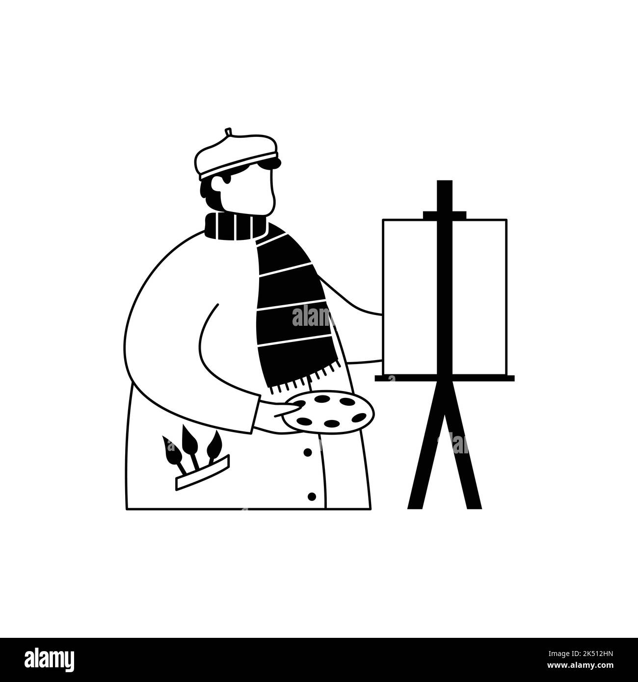 Vector illustration of an artist painting a picture on an easel ...