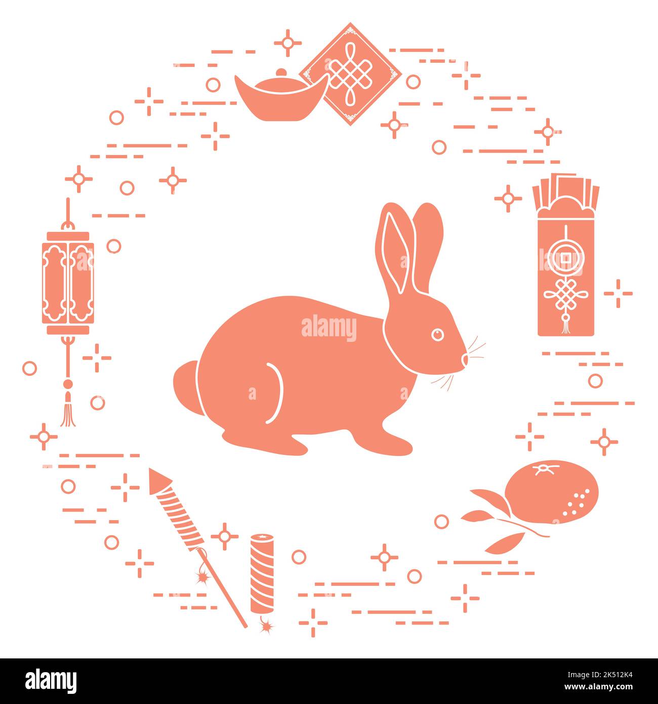 Happy new year. Vector illustration with rabbit, chinese lantern ...