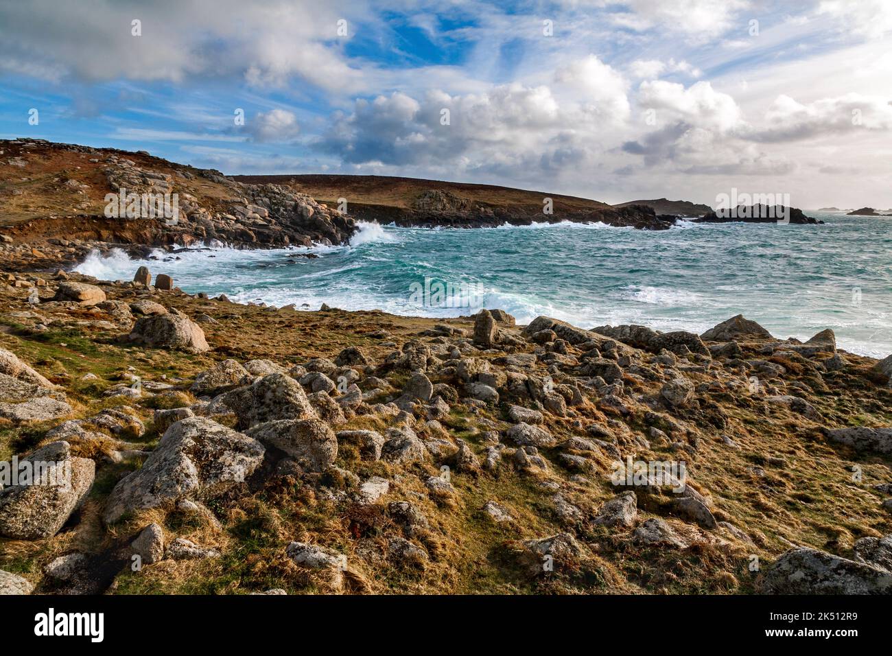storm in hell bay; from shipman head; bryher; Isles of Scilly Stock ...