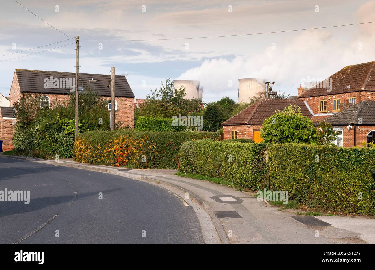 The village of Drax, North Yorkshire, UK, with Drax Power Stationin the ...
