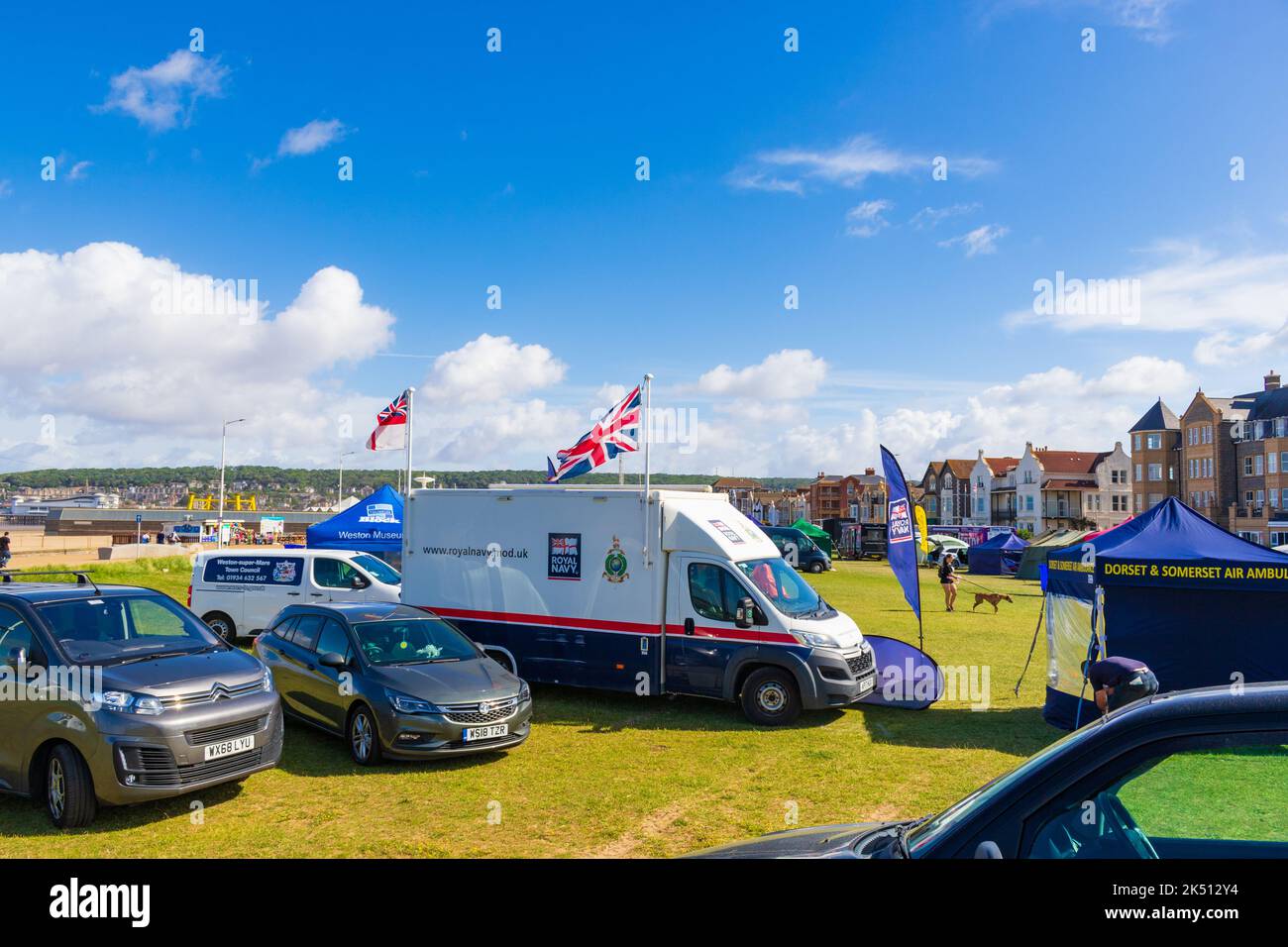 View of crowded Seafront Promenade at Weston-super-Mare beachhead ...