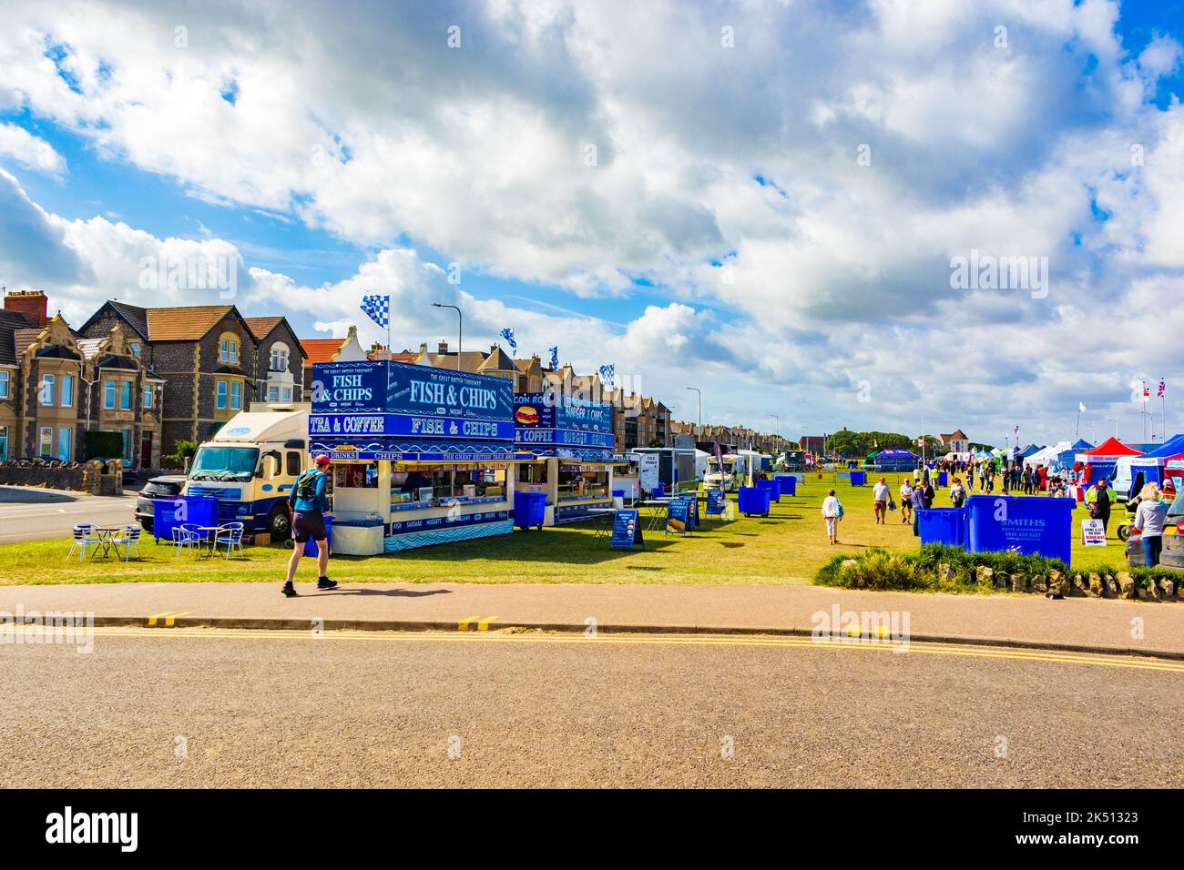 View of crowded Seafront Promenade at Weston-super-Mare beachhead ...