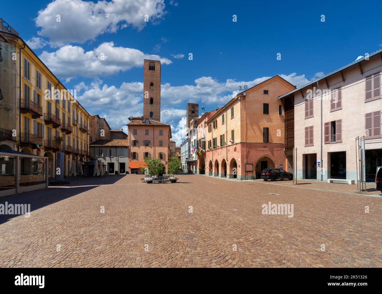 Alba, Langhe, Piedmont, Italy - August 16, 2022: Piazza Risorgimento ...