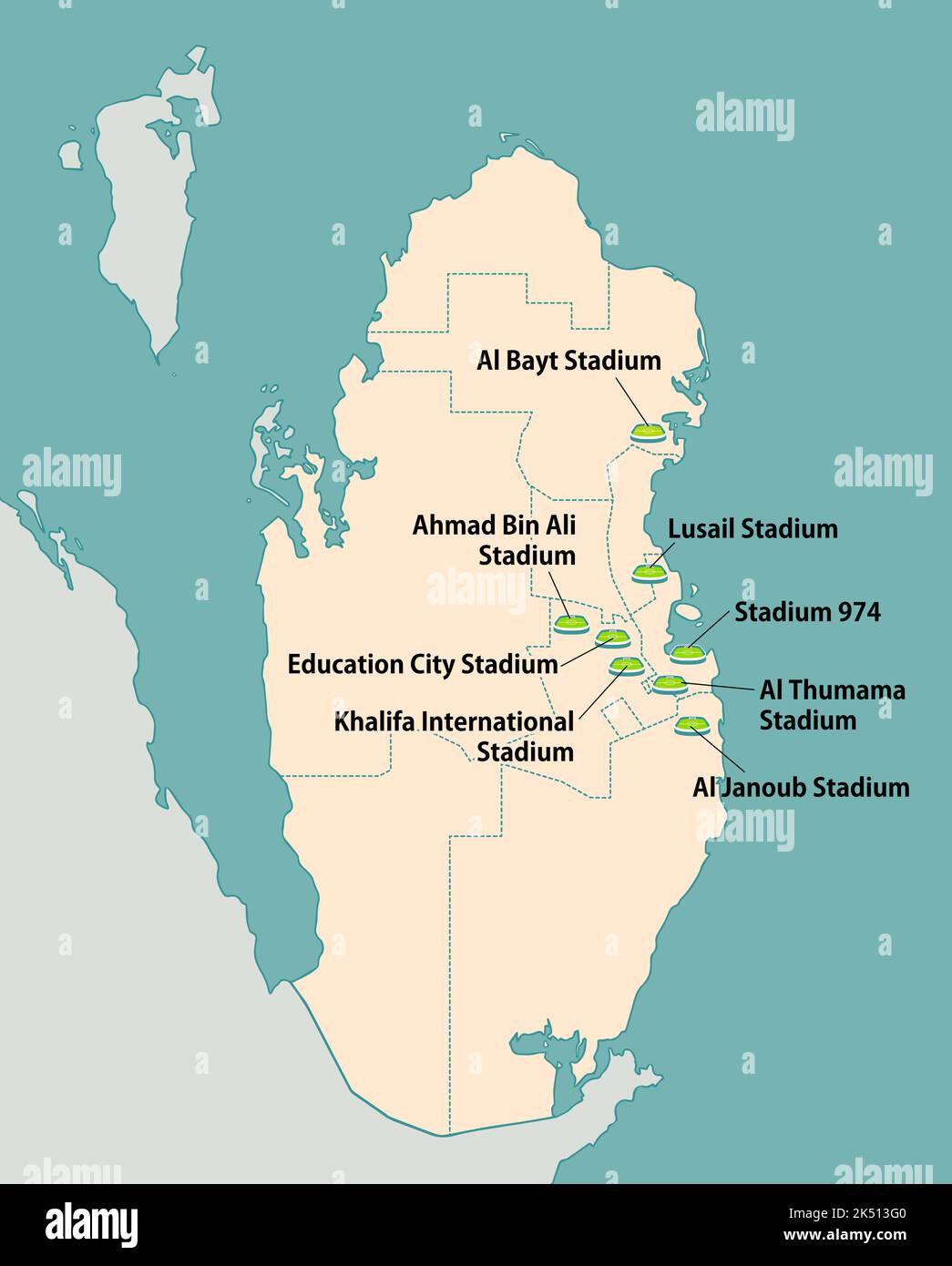 Football 2022 in Qatar Stadium map vector illustration Stock Vector ...